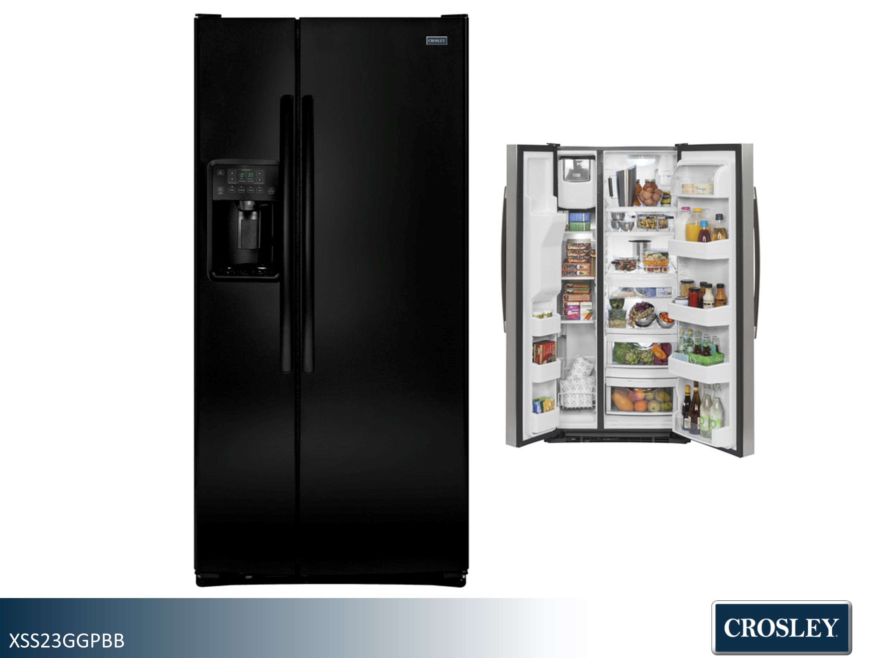 Crosley 23 Cu Ft Ice and Water Side by Side Refrigerator (Black) | RentMart